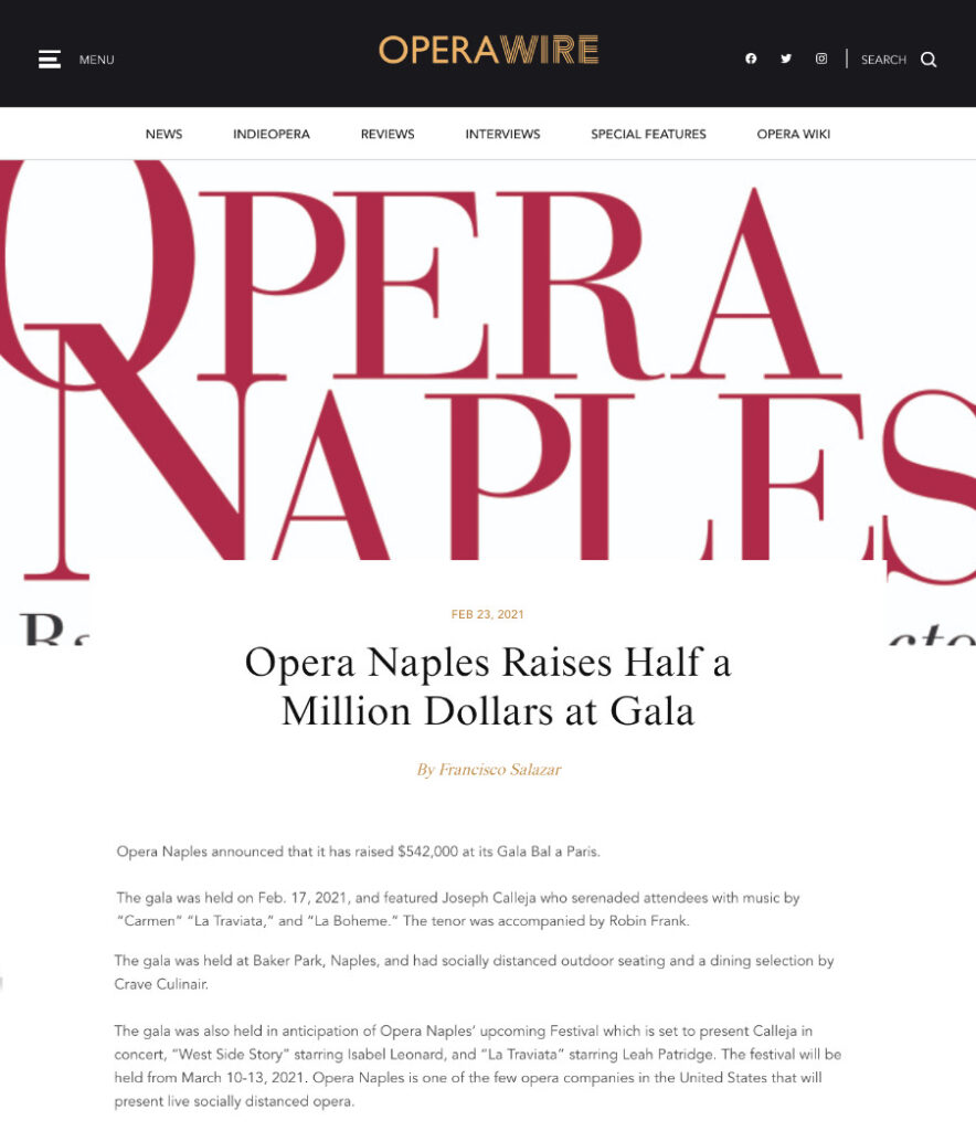 Opera Naples Raises Half a Million Dollars at Gala - Opera Naples